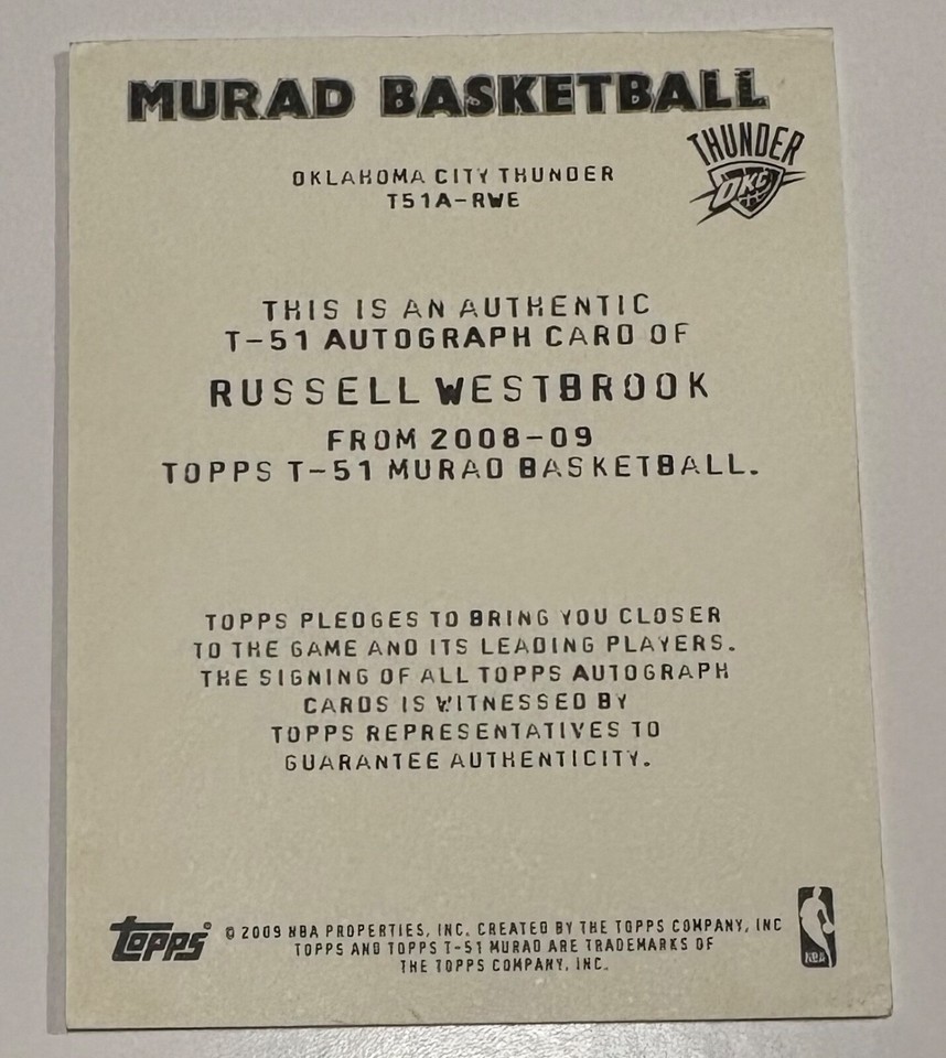 2009 Topps Murad T-51 Russell Westbrook Auto RWE | eBay