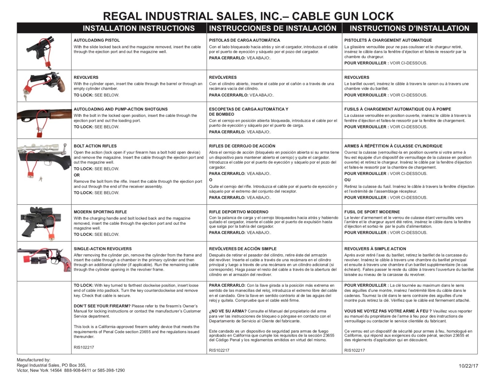 NEW Regal Gun Lock Cable, Black With 2 Keys - R15LC | eBay