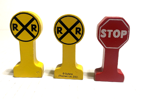 Thomas Wooden Train Yellow RR Crossing Warning Signs Stop Sign Lot Of 3 ...