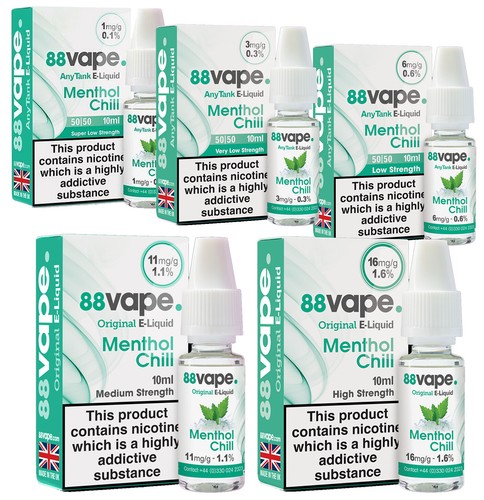 88 Vape E-Liquid | 10ml | MENTHOL CHILL | All Strengths | 10 & 20 Packs ...