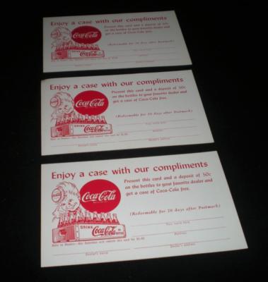 RARE COCA COLA COUPONS "ENJOY A CASE WITH OUR COMPLIMENTS" 3 COCA COLA ...
