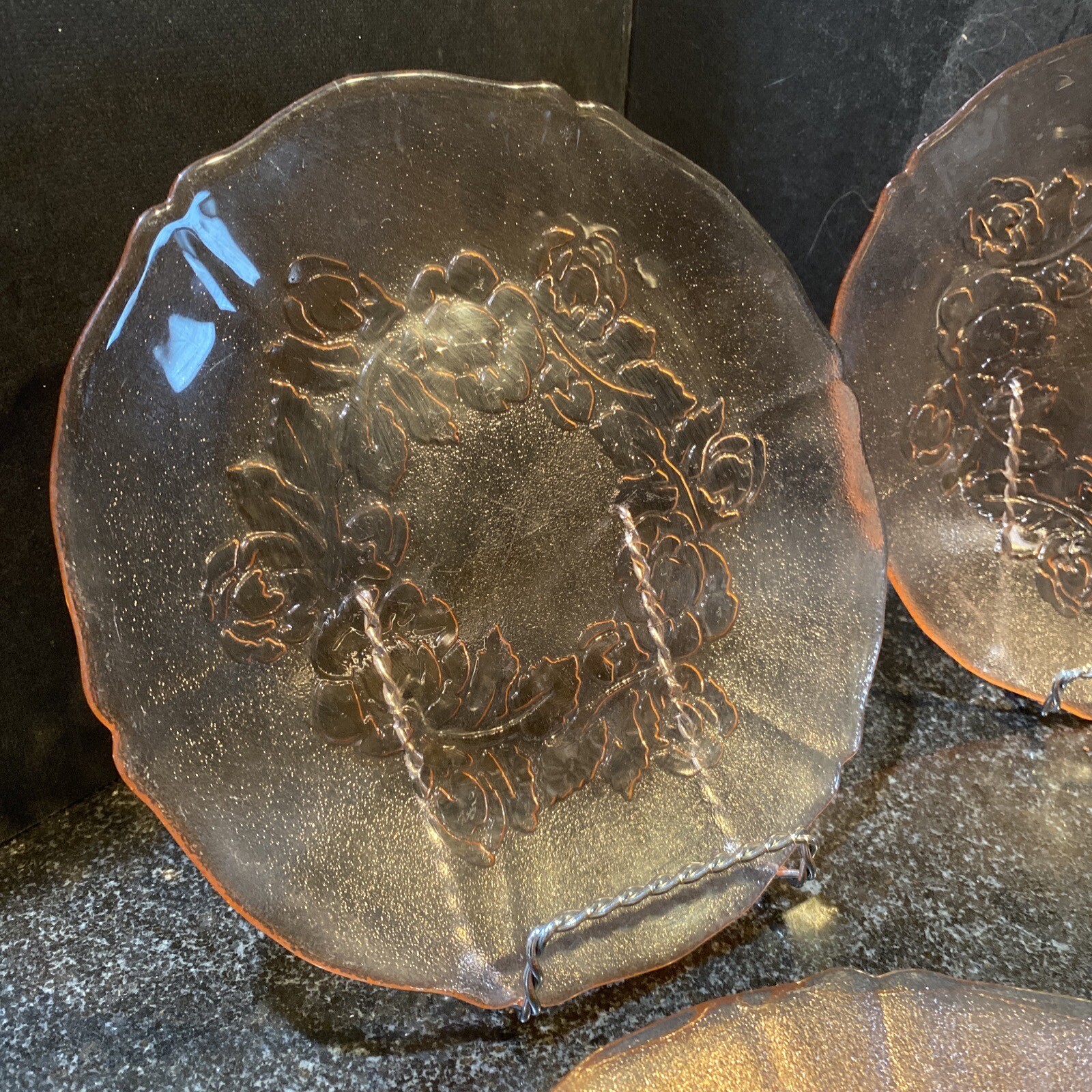 Arcoroc France 7.5" Pink Frosted Rose Rosaline Salad Dessert Plates Set ...