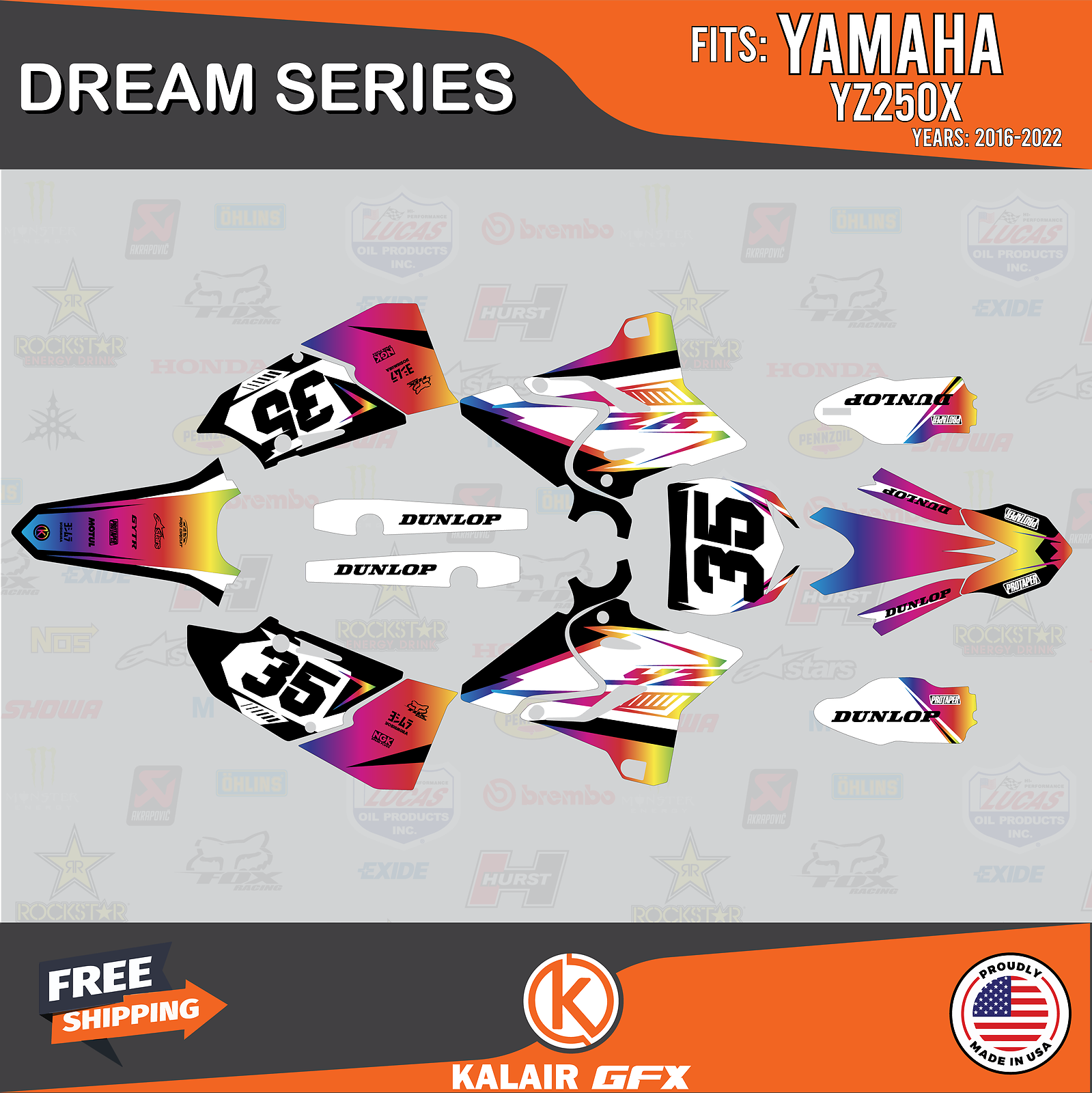 Graphics Kit for Yamaha YZ250X (2016-2022) Dream-rainbow | eBay