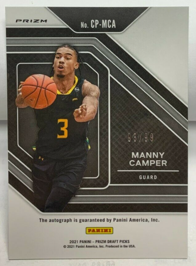 Manny Camper 2021-22 Panini Prizm Draft Picks Purple Ice Autograph Auto ...