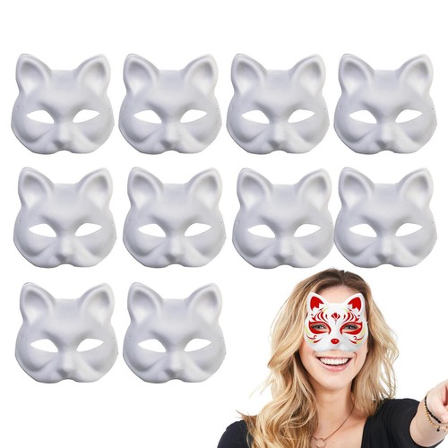 Cat Mask 10Pcs DIY Paintable Blank Masks White Masquerade Half Face ...