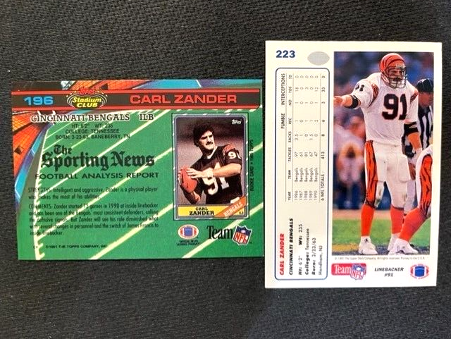 NFL - Carl Zander 1991 Topps Stadium Club & 1991 Upper Deck - Bengals ...