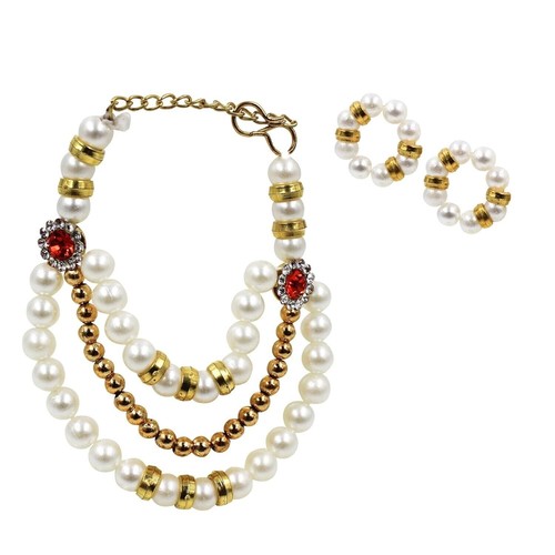 Maharaja Style White Colour Jewellery Combo Set with Gold Touch Moti ...
