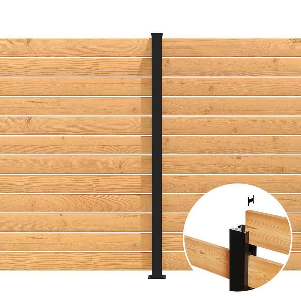 HOFT Black Aluminum 73" x 3" x 3" Fence Line Post Kit & Hardware ...