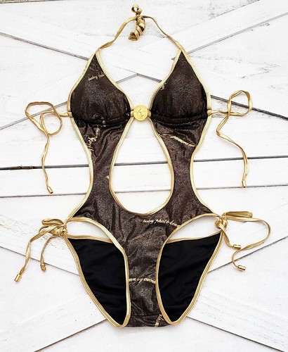 NEW Vintage Y2K BP Cat Baby Phat Black Gold One Piece Swimsuit Swimwear ...