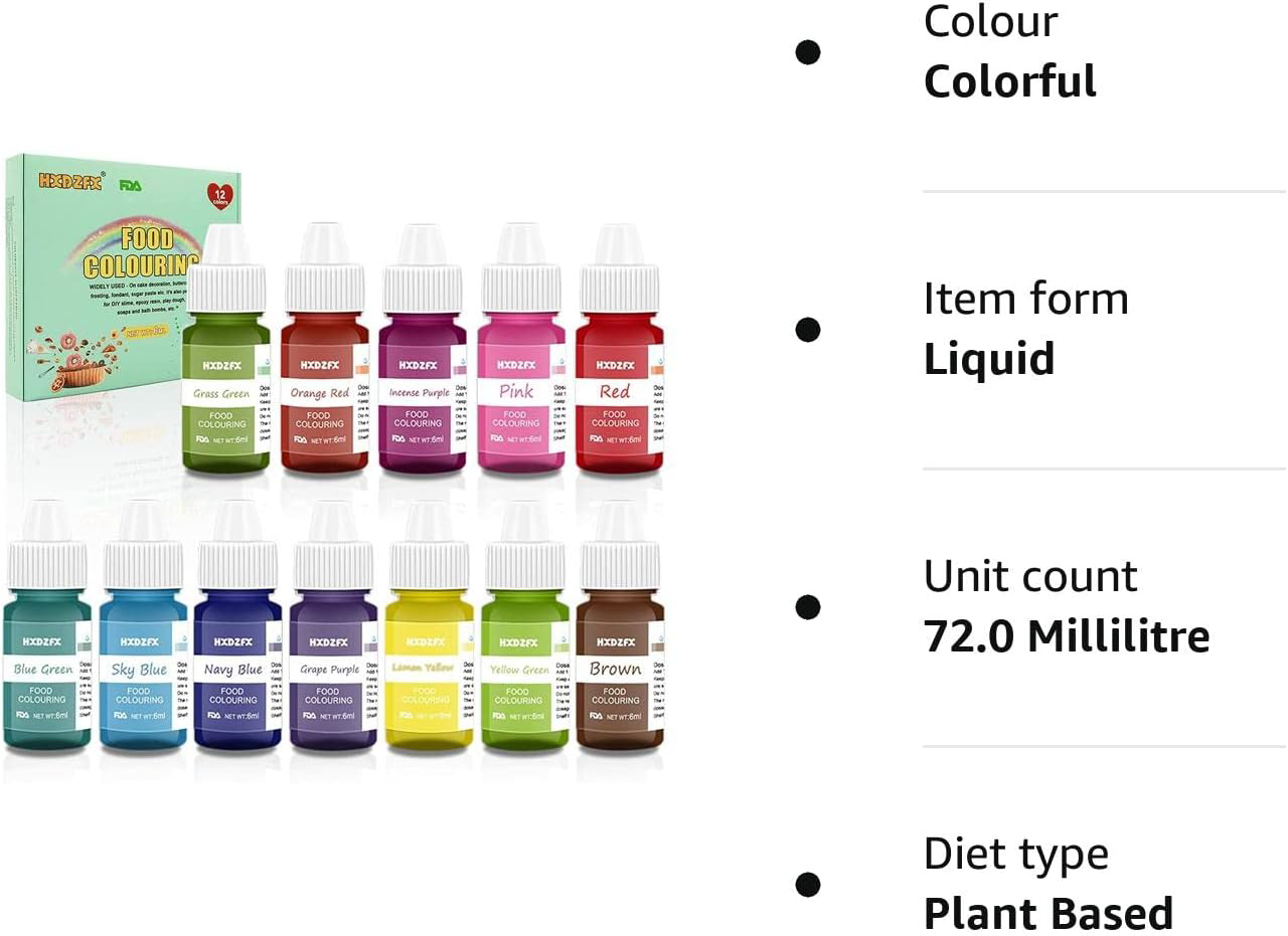 12-Color Set Food Coloring 6ml Each - Concentrated Dye for Cake ...