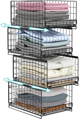 4-tier sliding closet organizers and drawer storage shelves, stackable ...