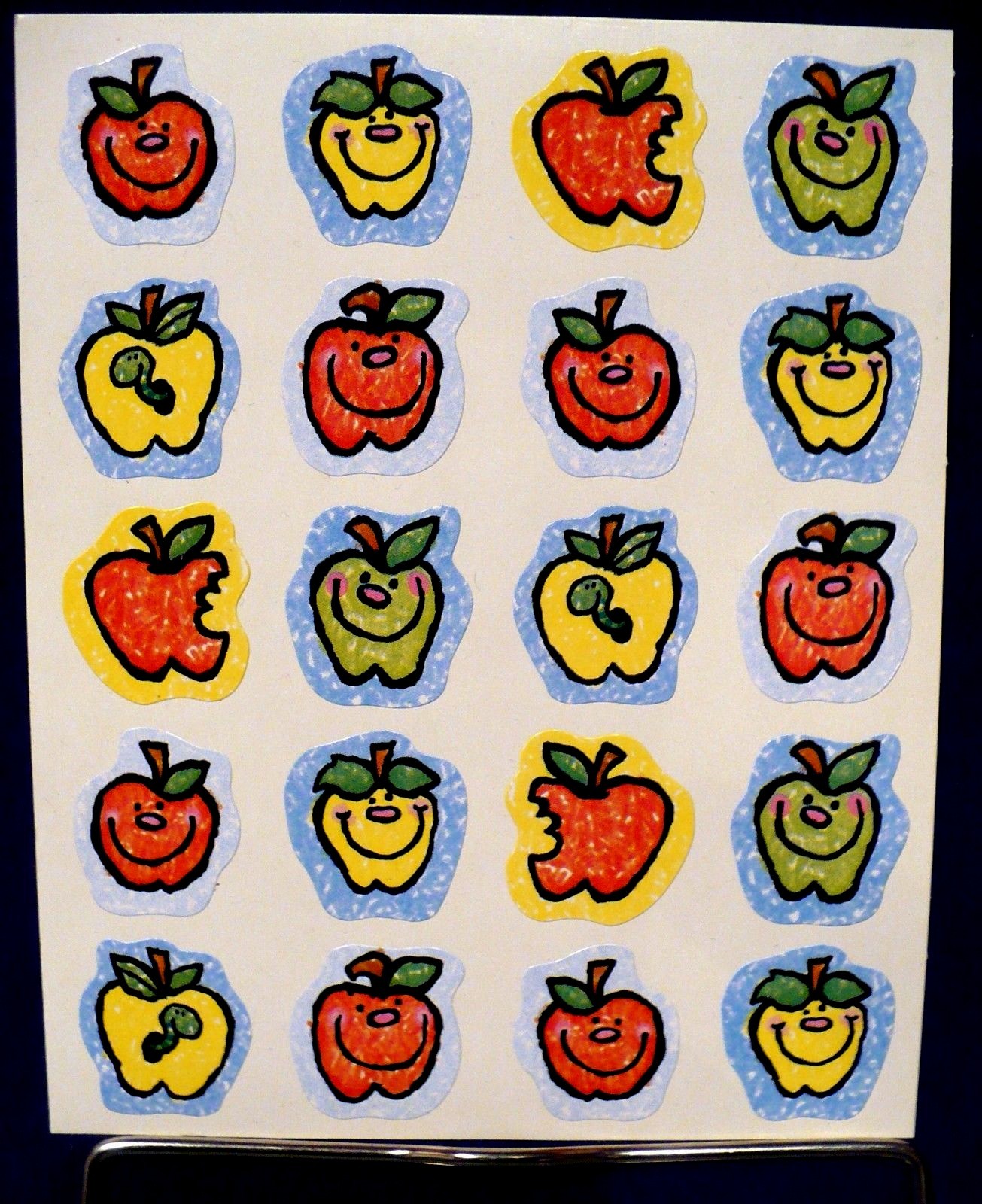 FUNNY APPLES SMILING WORMS BITTEN STICKERS 3 SHEETS 60 STICKERS | eBay
