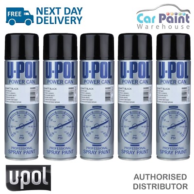 5 x U-POL Power Can Matt Black 500ml Aerosol Spray Cans UPOL Powercan ...