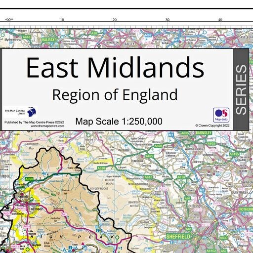 East Midlands - Region of England Wall Map Laminated- Ordnance Survey ...