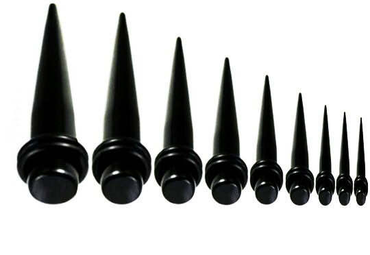 PAIR of Black Acrylic Straight Taper Expander Ear Stretcher Ear Plug ...
