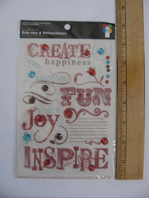 Imaginisce SAY THE WORD Rub-ons & Rhinestones Laughter Fun Joy Inspire ...