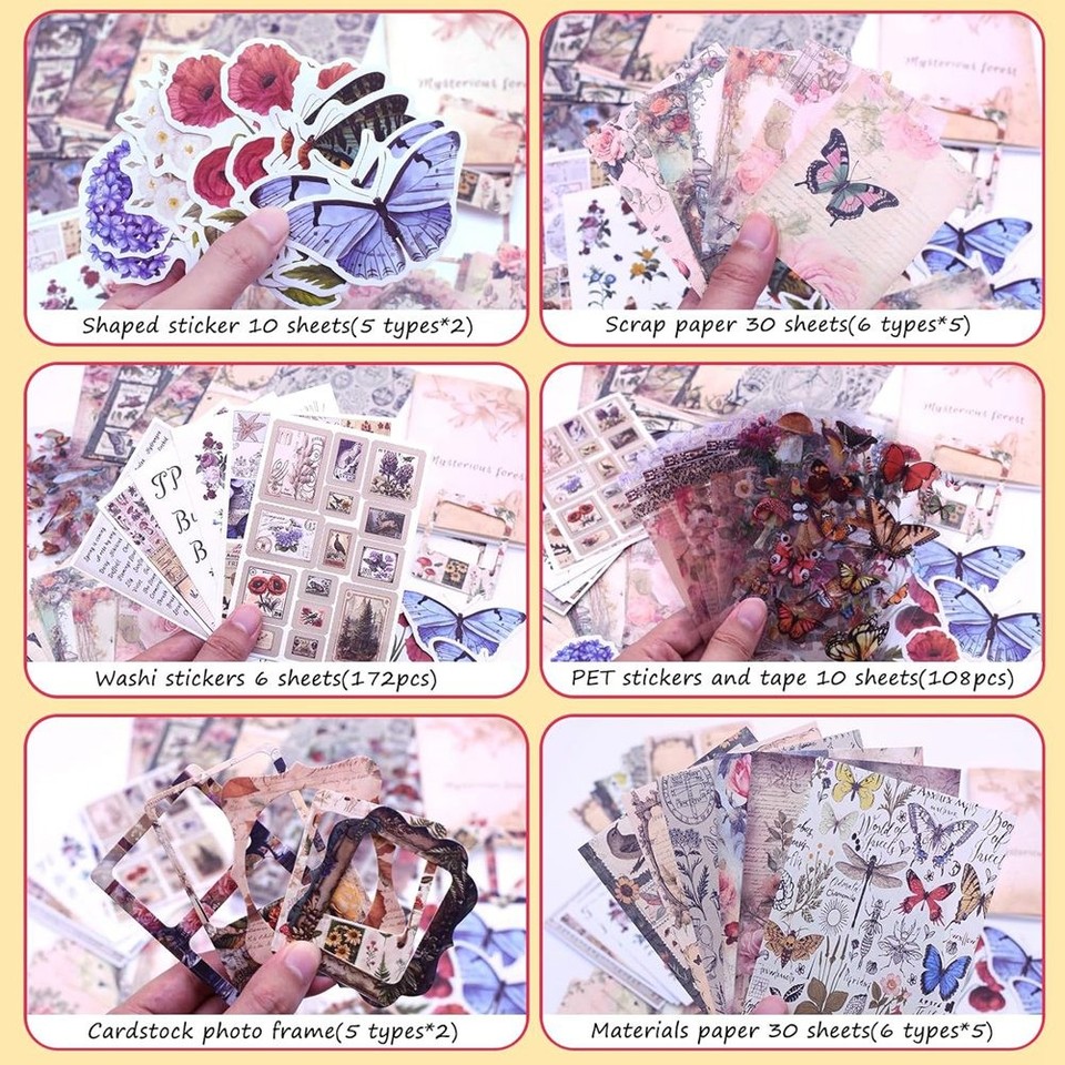 Scrapbook Supplies, (361Pcs) Vintage Aesthetic Scrapbook Kit with ,6388 ...