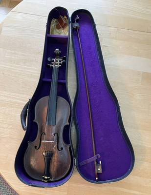 Vtg Violin 4/4 Old Wood Instrument Bow Geib Case For Show Parts/Repair ...