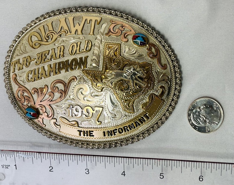 Massive Sterling & 12Kt. Gold Texas Quarter Horse Western Trophy Buckle ...