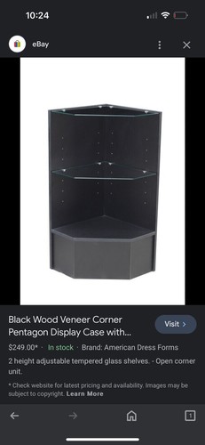 Black Wood Veneer Corner Pentagon Display Case with Tempered Glass ...