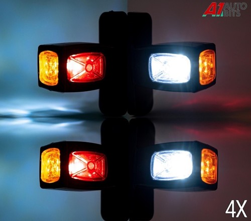 4x 12V 24V LED Red White Amber Side Marker Lights Triple Lamps Truck ...