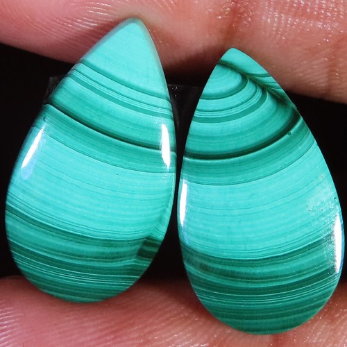 34,15 CT Naturale Verde MALACHITE Paio Pera Cabochon 12x22x4 Mm Gemma ...