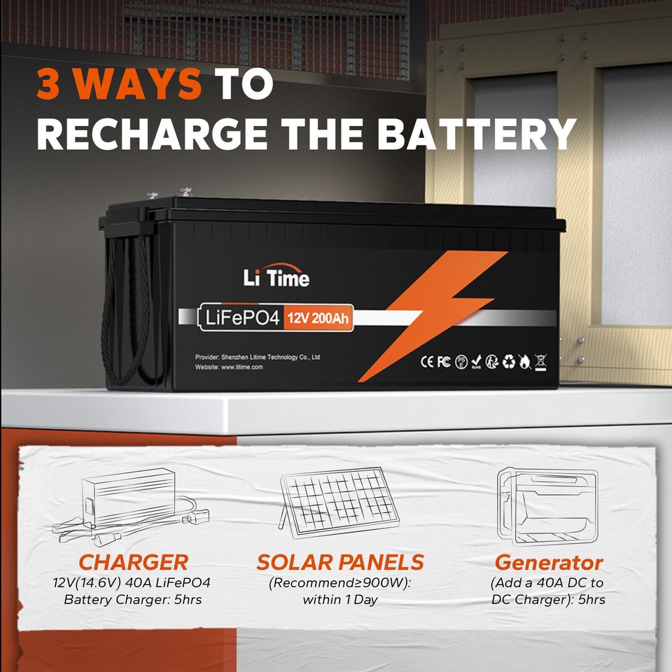 LiTime 12V 165Ah 300Ah 460Ah LiFePO4 Lithium Battery for RV Off-Grid ...