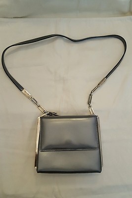 Vintage SALVATOR FERRAGAMO GUN Metal Grey Small Patent Leather Handbag ...