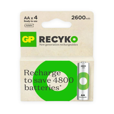 4 x GP AA ReCyko Rechargeable batteries 2600mAh NiMH 1.2V batteries ...