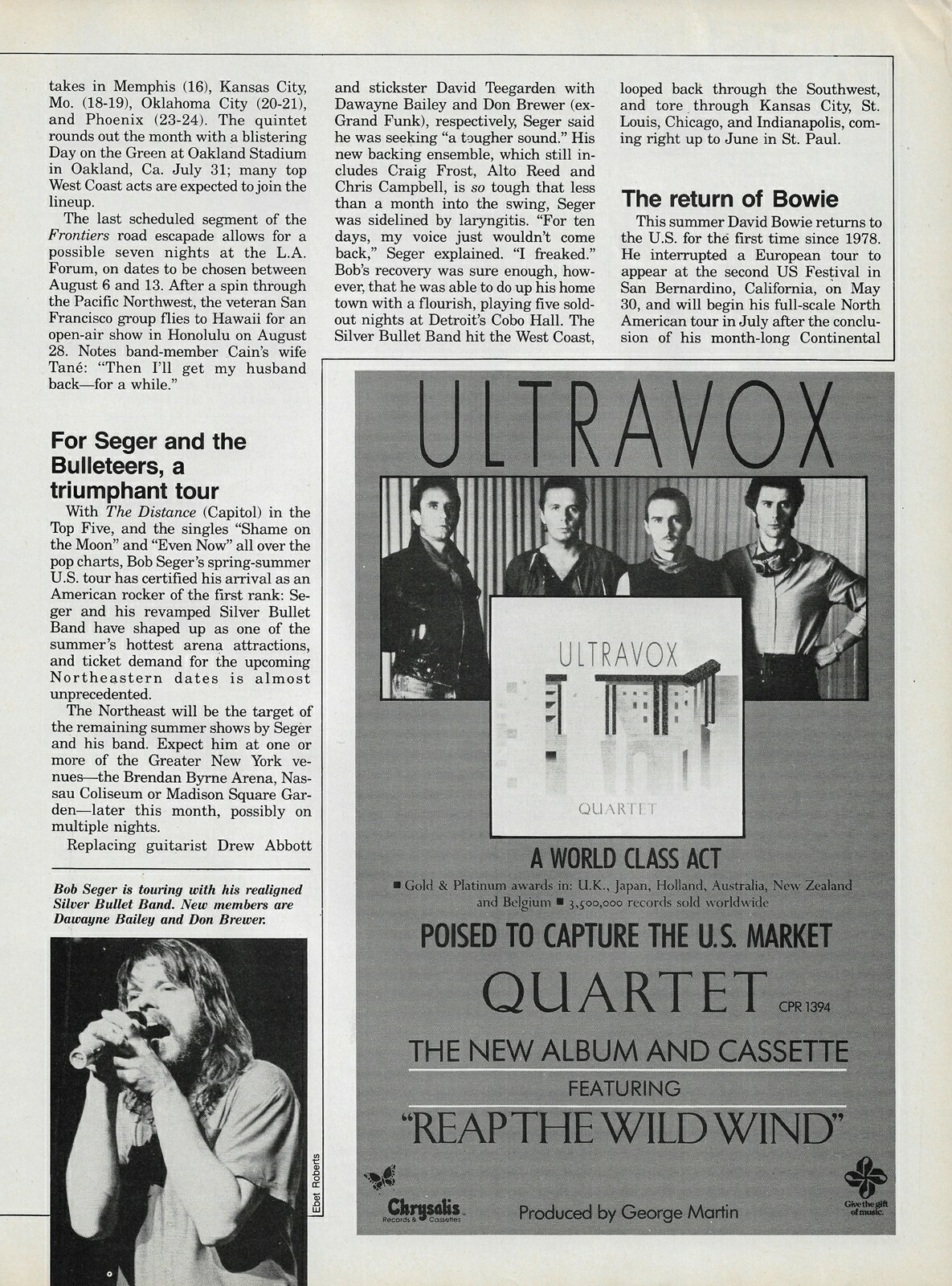 Ultravox Quartet Midge Ure George Martin 1982 Magazine Promo Ad | eBay