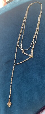 Gold Tone 4 Strand Necklace Rope & Link Chains & Long Diamond Shaped ...
