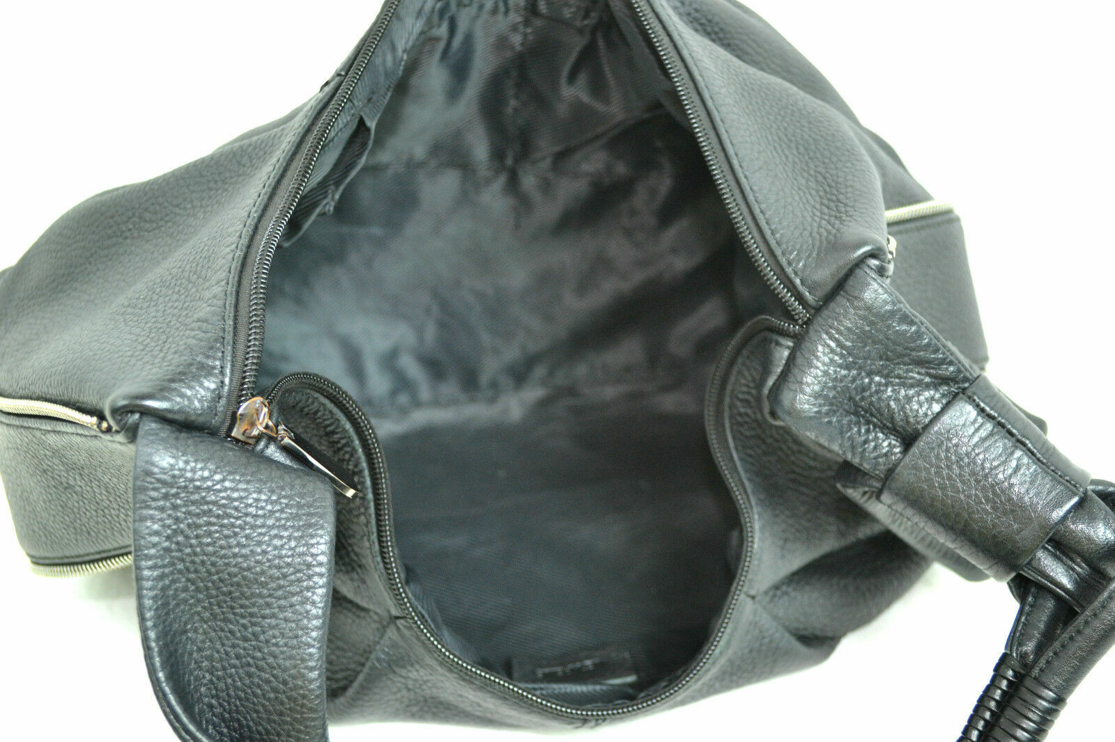 VERA-PELLE-BLACK-GENUINE-ASH-LEATHER-SHOULDER-BAG-HOB… - Gem