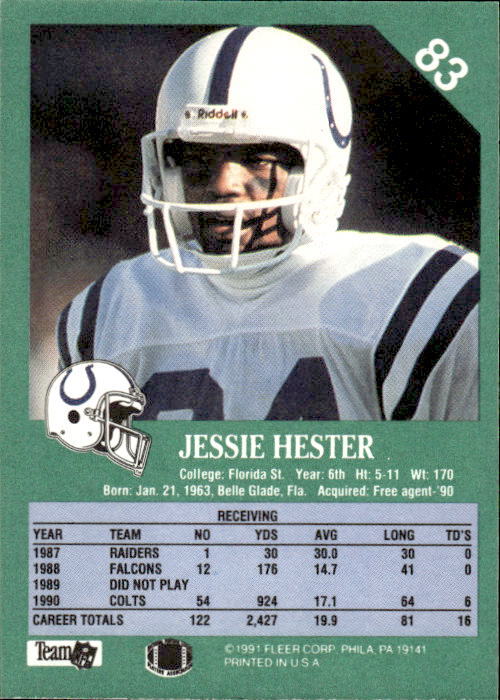 Jessie Hester 1991 Fleer #83 Indianapolis Colts | eBay
