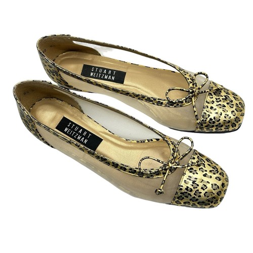 Stuart Weitzman Cap Toe Ballet Flats Size 8.5 Mesh Metallic Leopard Mob ...