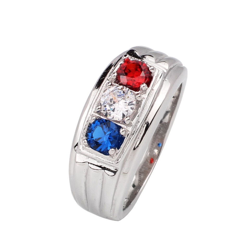 925 Sterling Silver Men Ring 3-stone Blue-White-Red France Flag Color ...