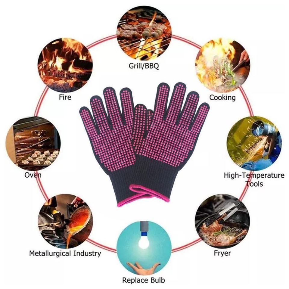 1 PAIR Extreme Heat Resistant Gloves BBQ Grilling Cooking 1472℉ Oven ...