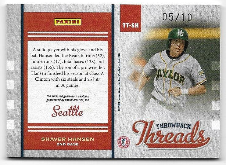 2009 Elite SHAVER HANSEN LOGO PATCH SP 5/10 Baylor University Seattle ...