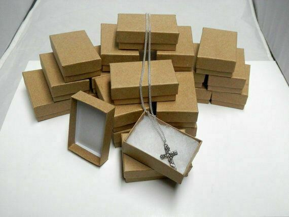Khaki Kraft Cotton Filled Gift Boxes Jewelry Cardboard Box Lots of 5~20 ...