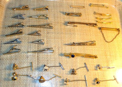 MIXED LOT VINTAGE TIE CLIPS CLASPS ANSON SWANK SWORD PIONEER MECHANICAL ...
