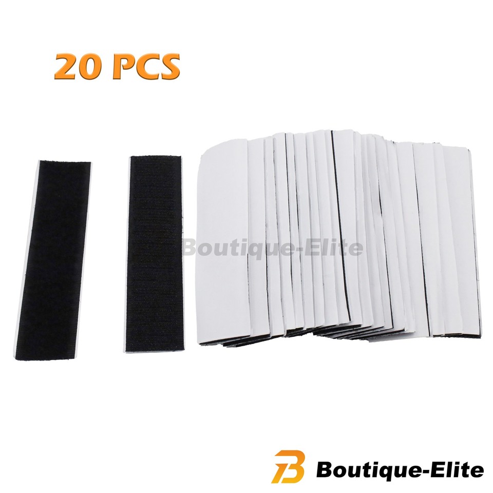 20 Sets Heavy Duty Hook & Loop Adhesive Strips 1x4” Black Sticky Back ...