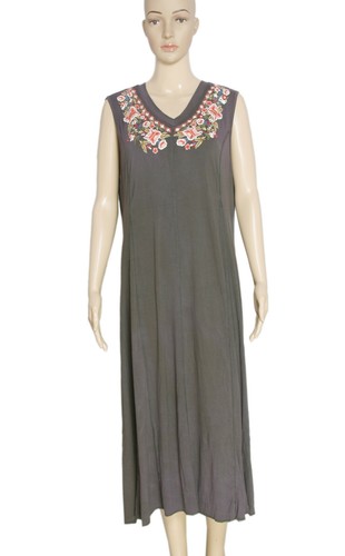 Anthropologie Caite Floral Embroidered Sleeveless V Neck Gray Maxi ...