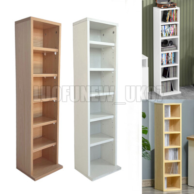 6 Tier Wooden CD DVD Game Book Shelf Storage Tower Rack Shelf Unit Fits ...