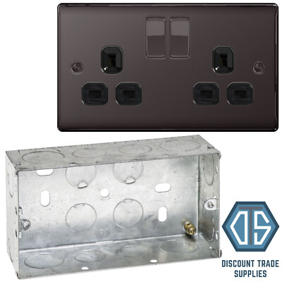 BG Black Nickel Double Socket NBN22B & 25mm Double Metal Back Box | eBay