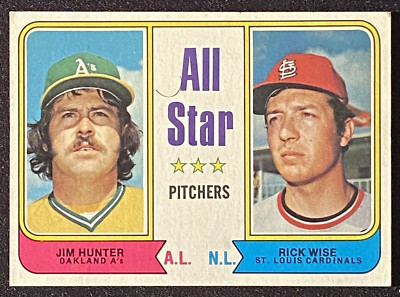 Jim Hunter AL & Rick Wise NL MLB 1974 All Star Pitchers Baseball Card ...