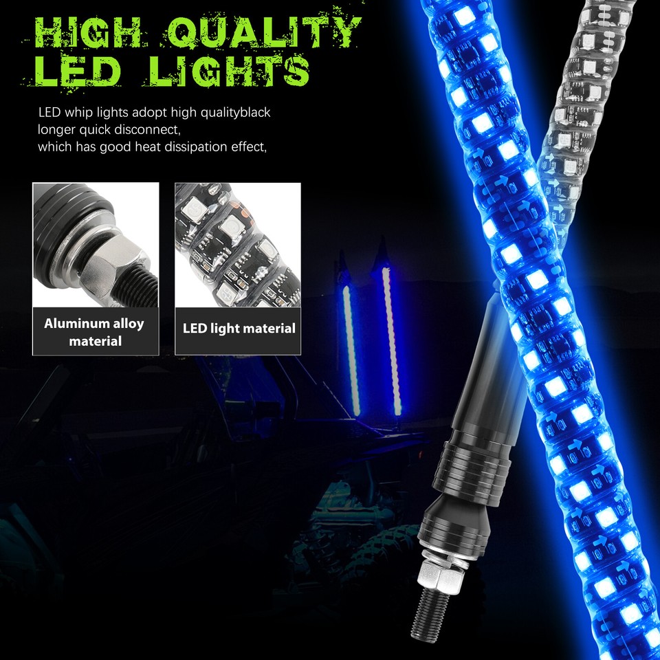 For Can-Am Outlander 570 XMR 2x 1FT Lighted Spiral LED Whip Antenna RGB ...