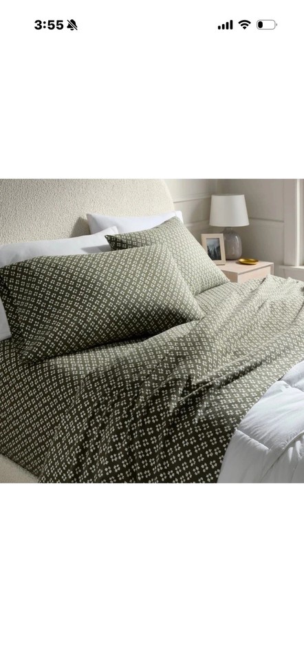 Full Ultra Soft Flannel Sheet Set Green Geo - Threshold | eBay
