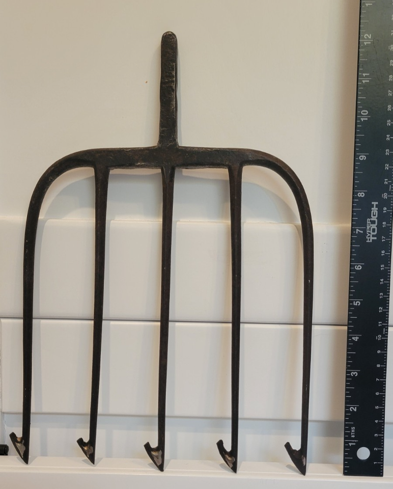 Primitive 5 Tine Forged Wrought Iron Barbed Frog Gig Fishing Spear Eel ...