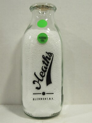 SSPQ Milk Bottle Heath Heaths Dairy Glenmont NY ALBANY CO black pyro ...