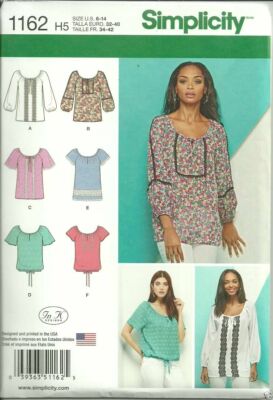 Simplicity 1162 Fabric Sewing Pattern Misses' Blouse Size 6-14 UC | eBay