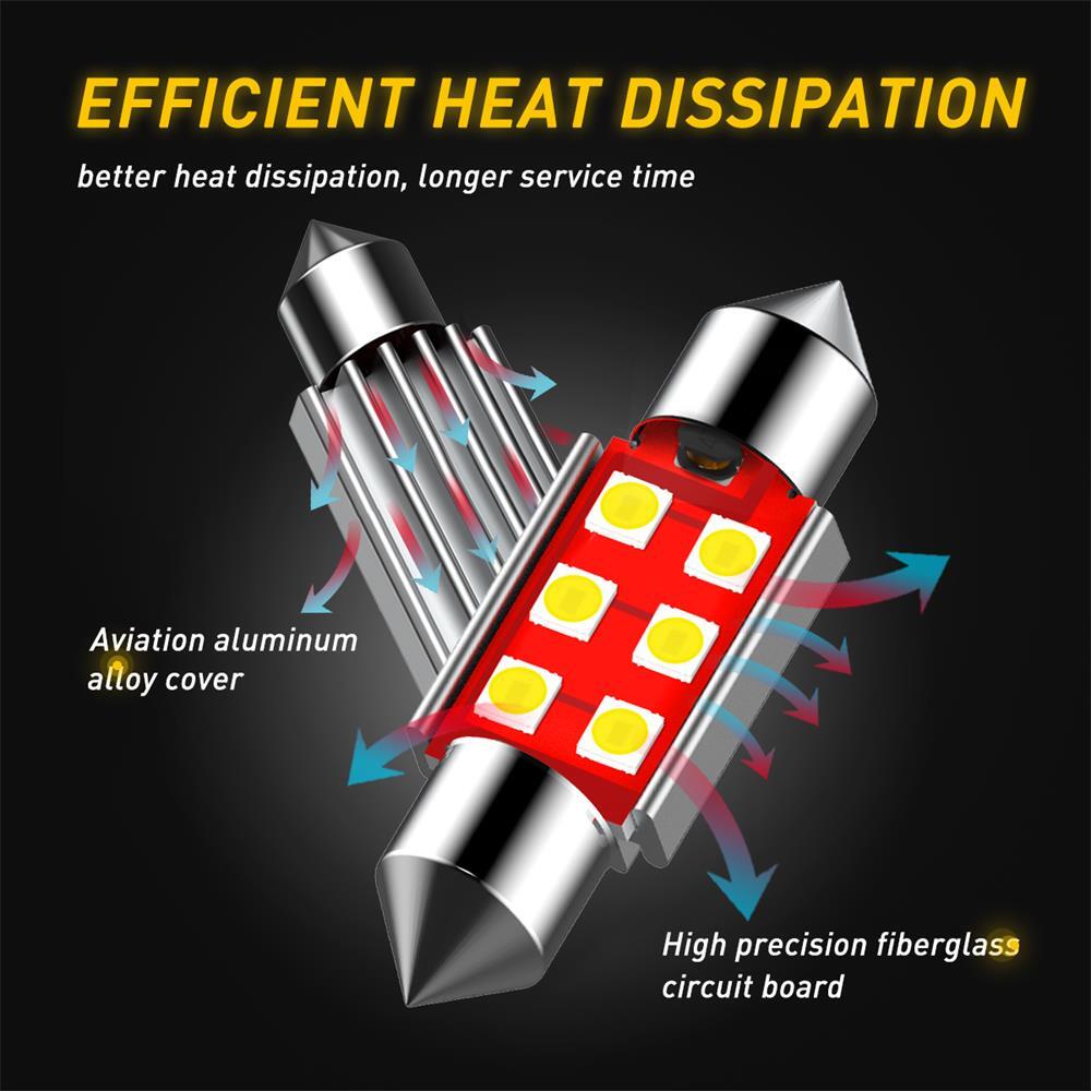 Bright White 6SMD Festoon LED Interior Dome License Lights Bulbs 41MM ...